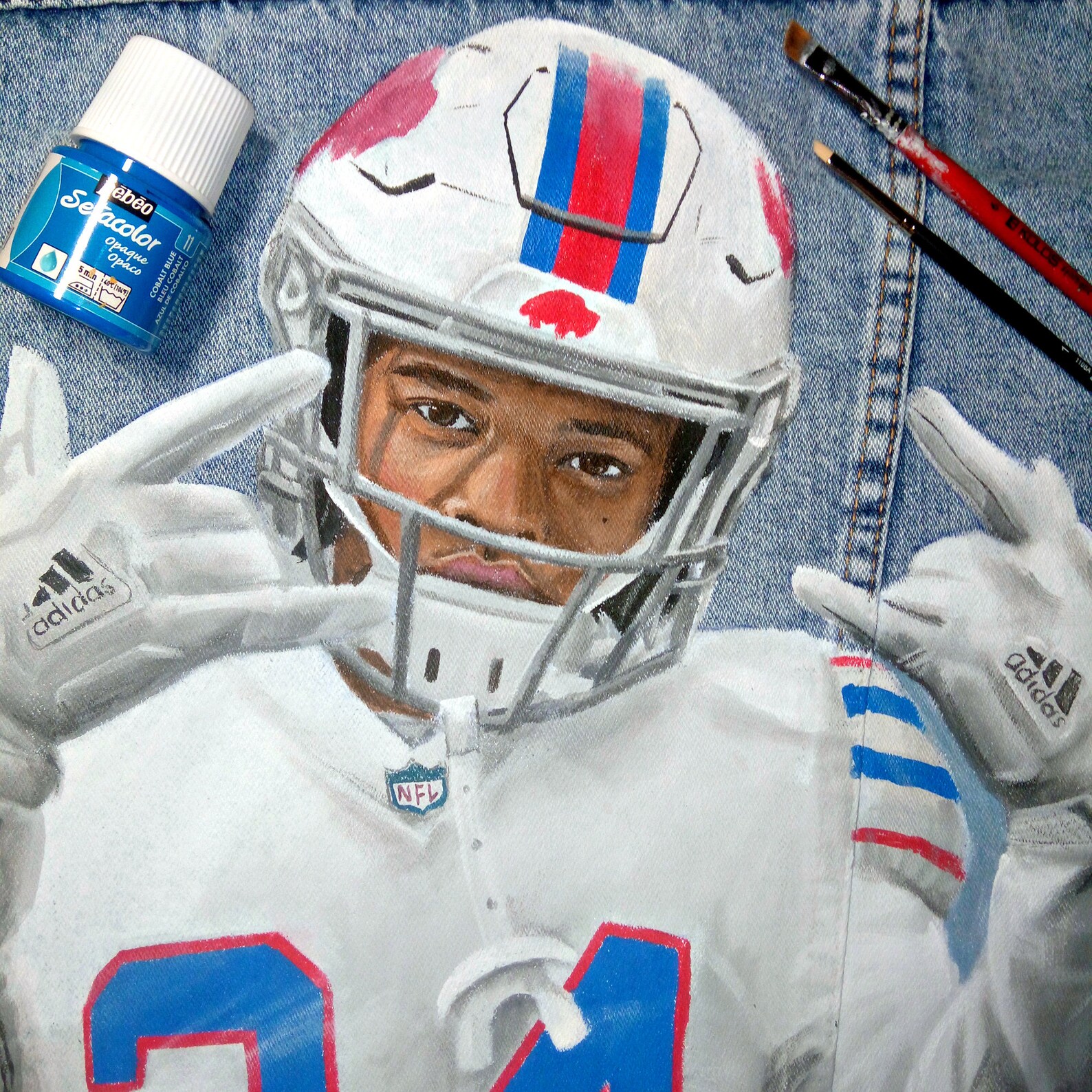 Custom Painted Denim Jacket Football Player | Etsy