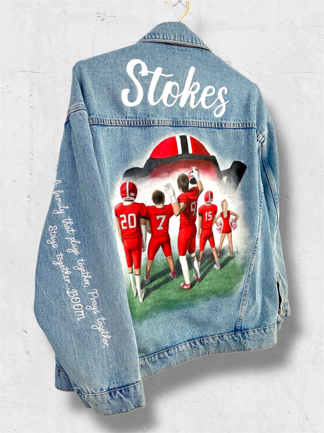 Hand Painted Denim Jacket, Cheer Mom, Football Mom, Football Gift ...