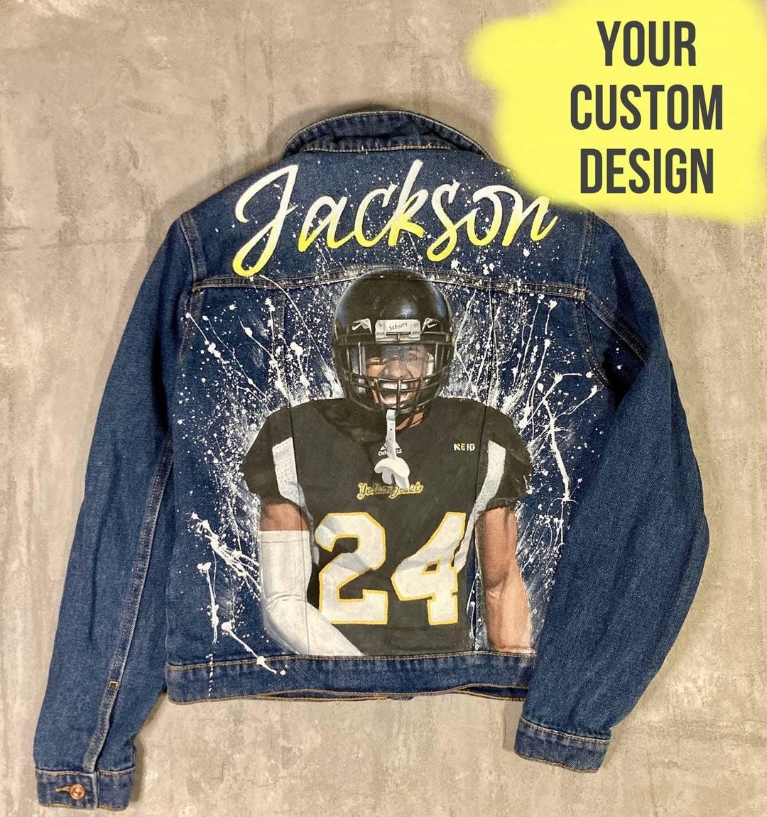 Letterman Jacket, Painted Denim Jacket, Football Jacket, Custom Jean ...