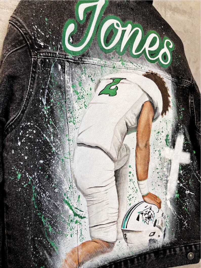 Hand Painted Denim Jacket Football Player - Etsy