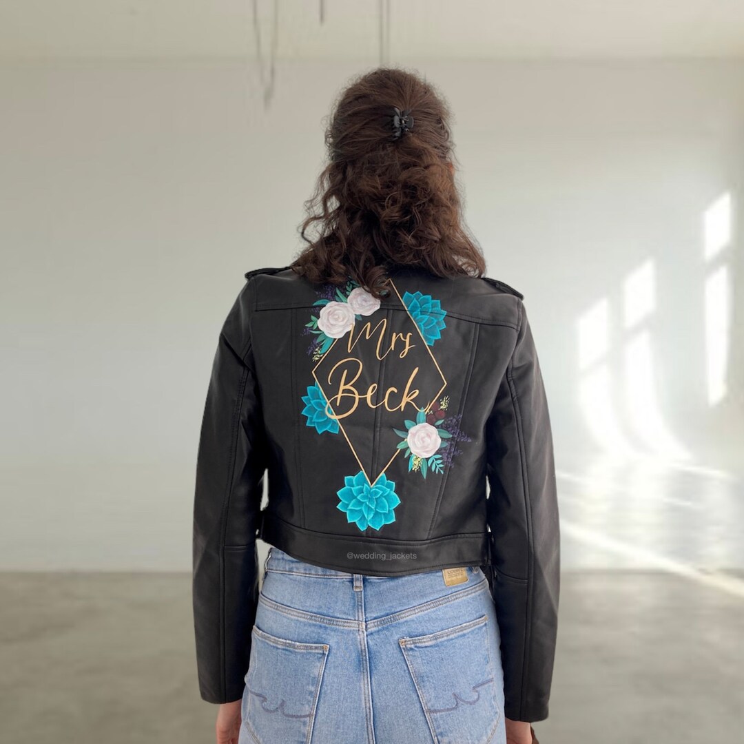 Bride Jacket, Wedding Mrs Jacket, Painted Leather Jacket, Custom Jacket ...