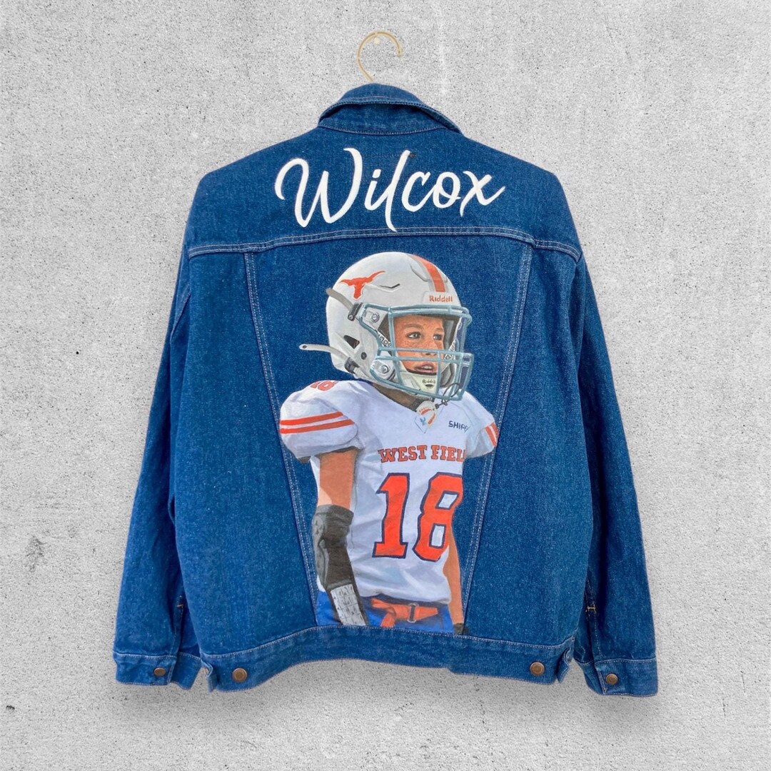 Personalized Denim Jacket, Custom Football Jean Jacket, Football Mom ...