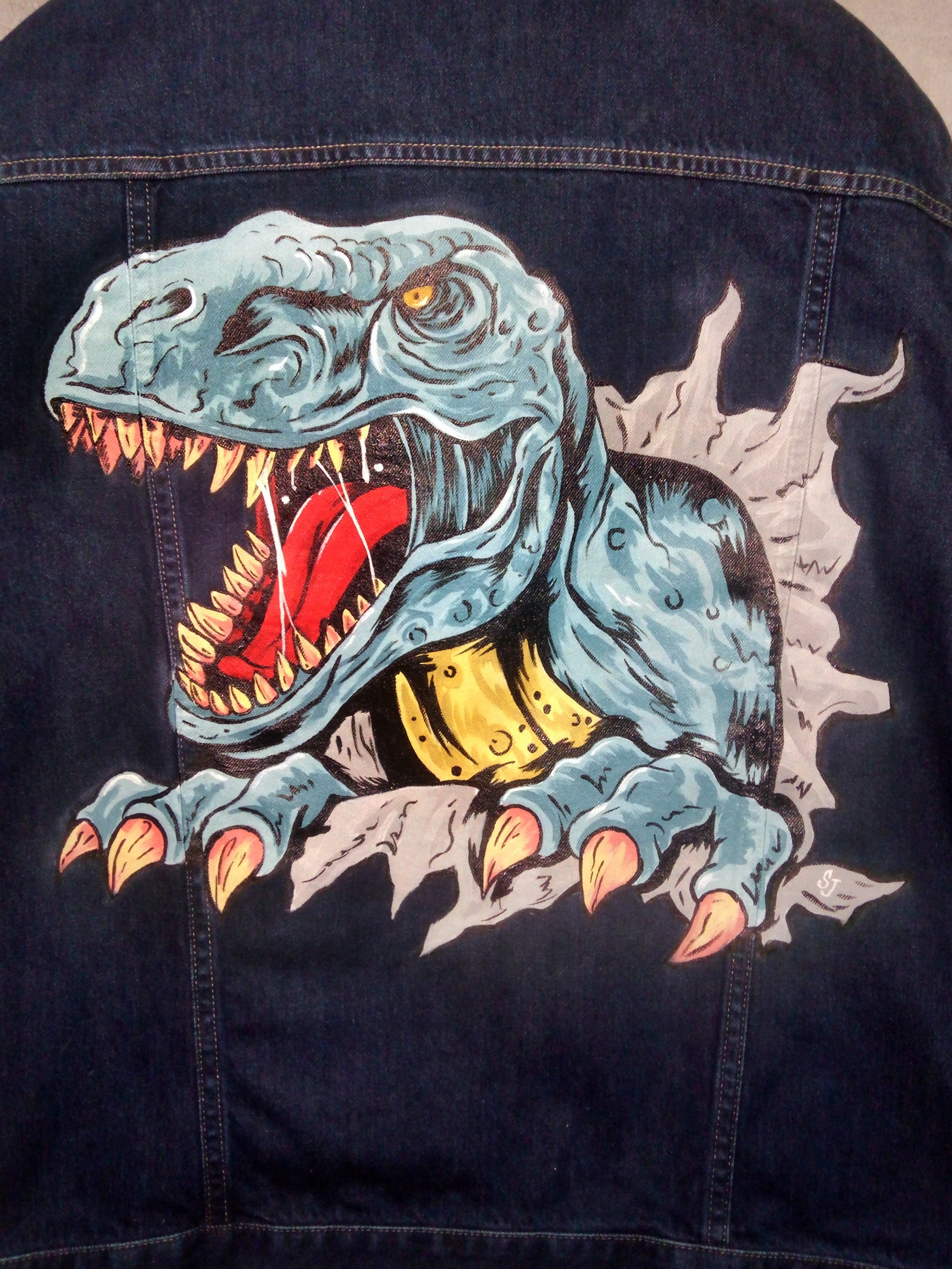 Hand Painted Denim Jacket Dinosaur - Etsy