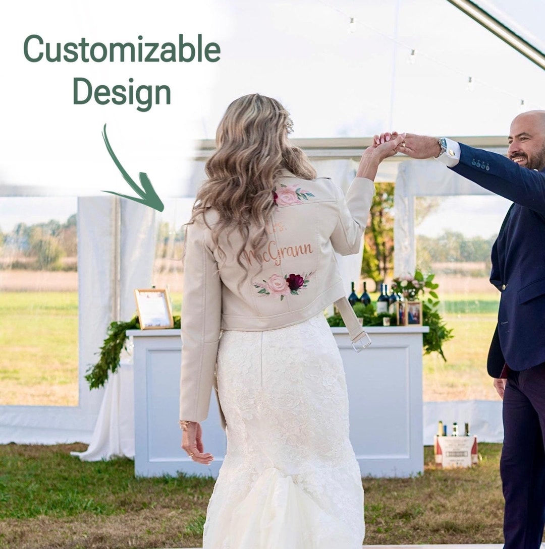 Bride Leather Jacket, White Wedding Jacket, White Bride Jacket, Painted ...