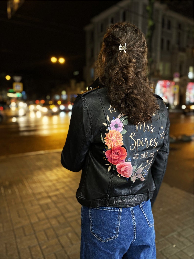 Bride Gift, Bride Leather Jacket, Custom Wedding Jacket, Painted Bride ...