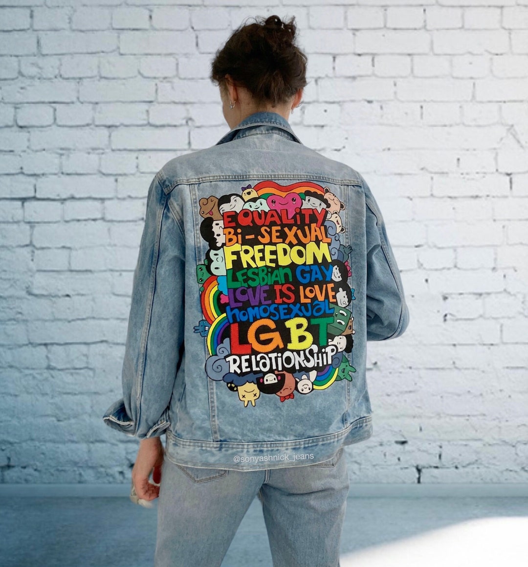 Custom Jean Jacket, Pride Denim Jacket, LGBT Jean Jacket, Custom ...