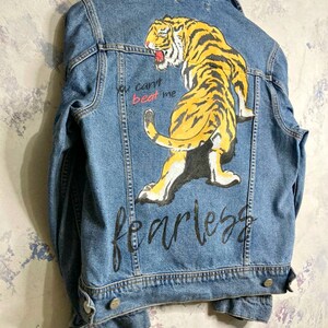 Hand Painted Denim Jacket Tiger - Etsy