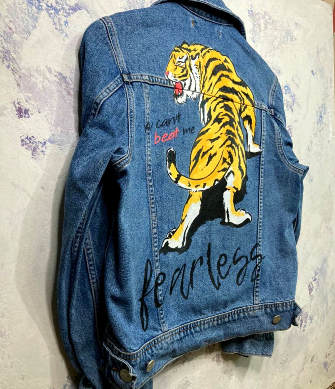 Hand Painted Denim Jacket Tiger - Etsy