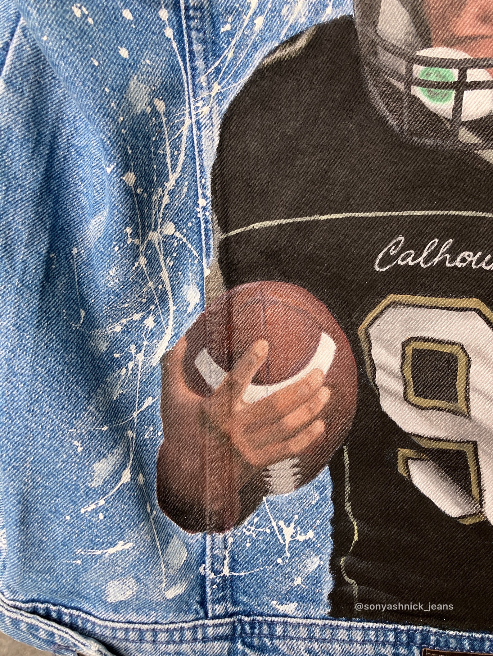 Custom Painted Denim Jacket Football Player - Etsy
