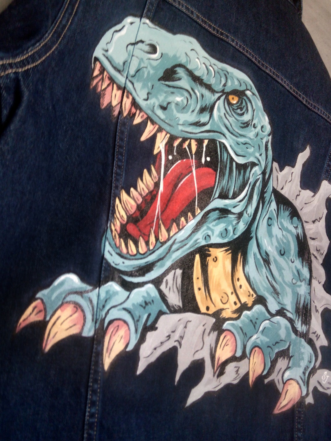 Hand Painted Denim Jacket Dinosaur | Etsy