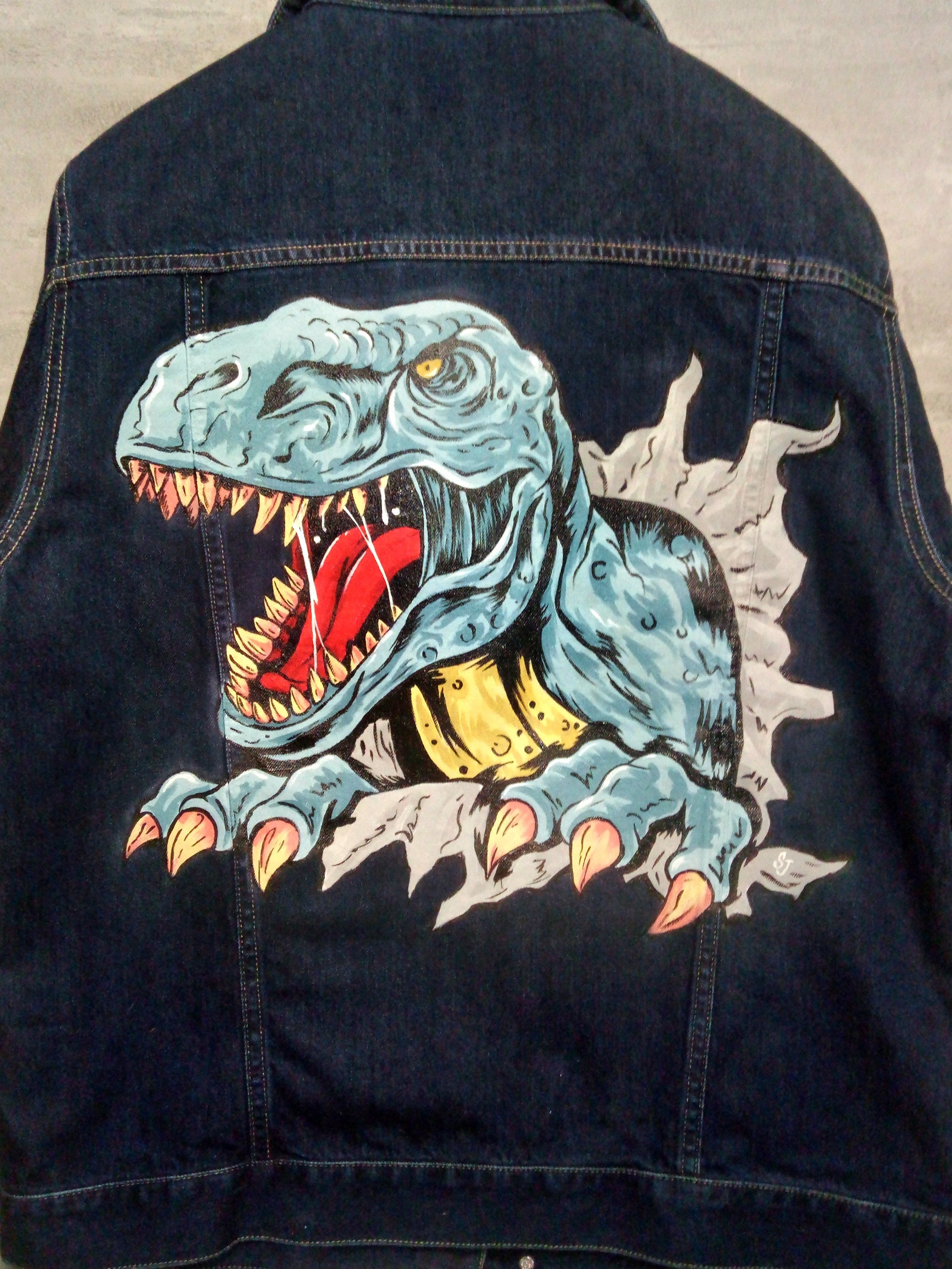 Hand Painted Denim Jacket Dinosaur - Etsy