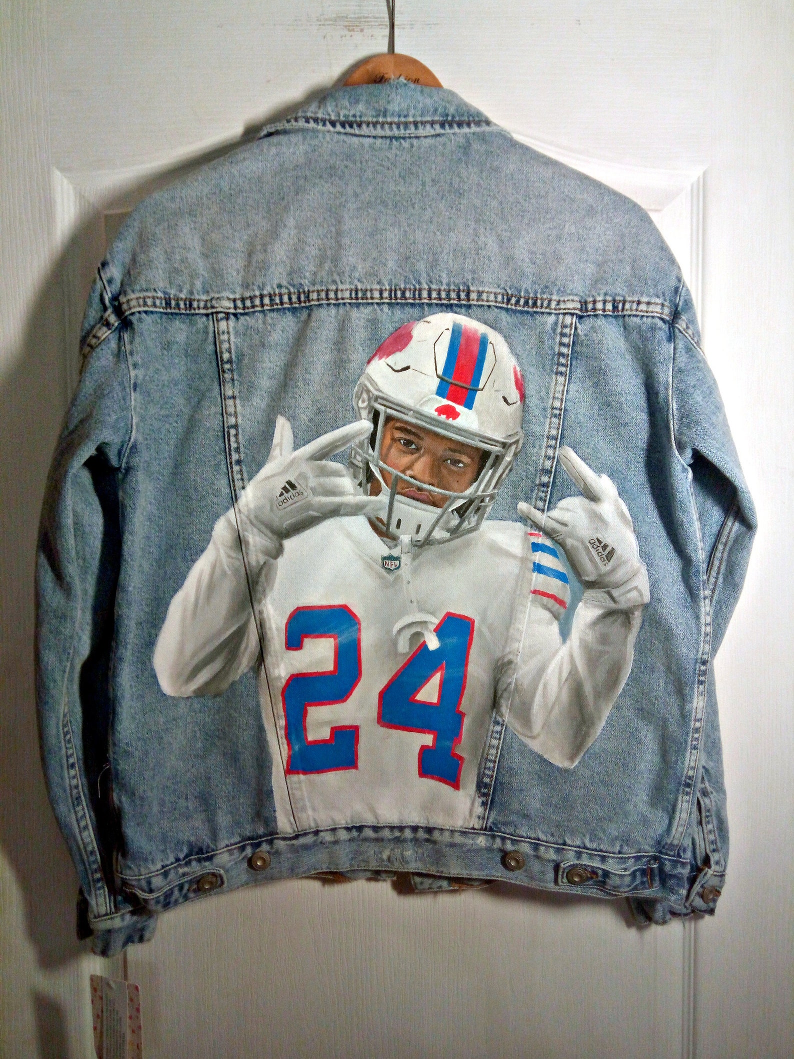 Custom Painted Denim Jacket Football Player | Etsy