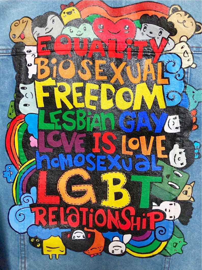 Hand Painted Jean Jacket Lgbt, Pride - Etsy