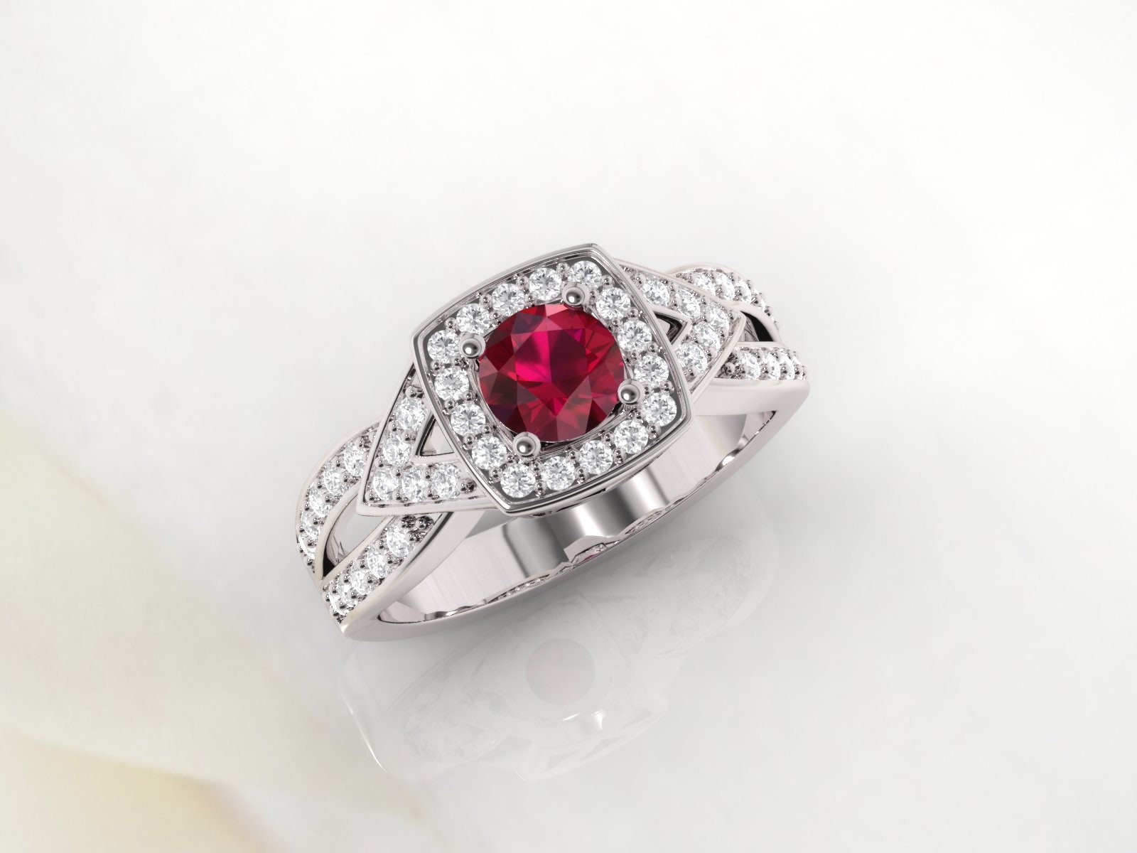 Ruby Engagement Ring. Art Deco Style Ruby and Diamond Ring. - Etsy