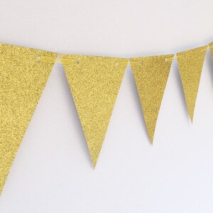 Gold Triangle Bunting, Gold Pennant Party Banner, Gold Glitter Single ...
