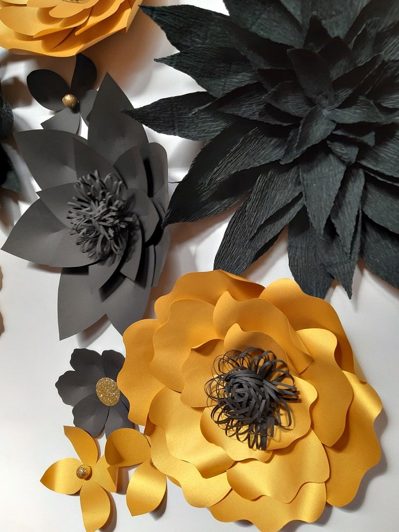 Gold Black large paper flowers set. Nursery wall decor floral | Etsy