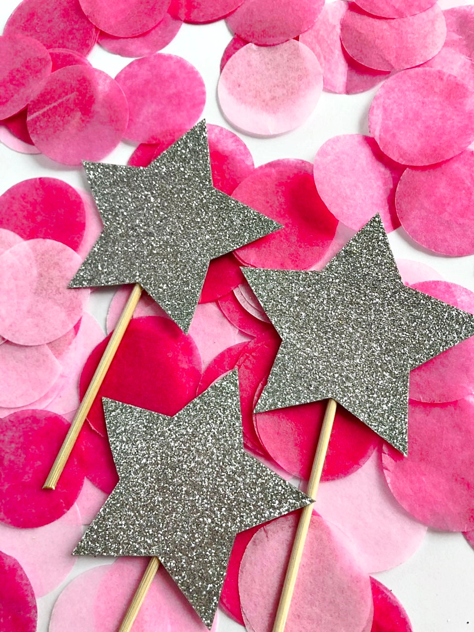 Silver Glitter Star Birthday Decoration Cupcake Toppers | Etsy