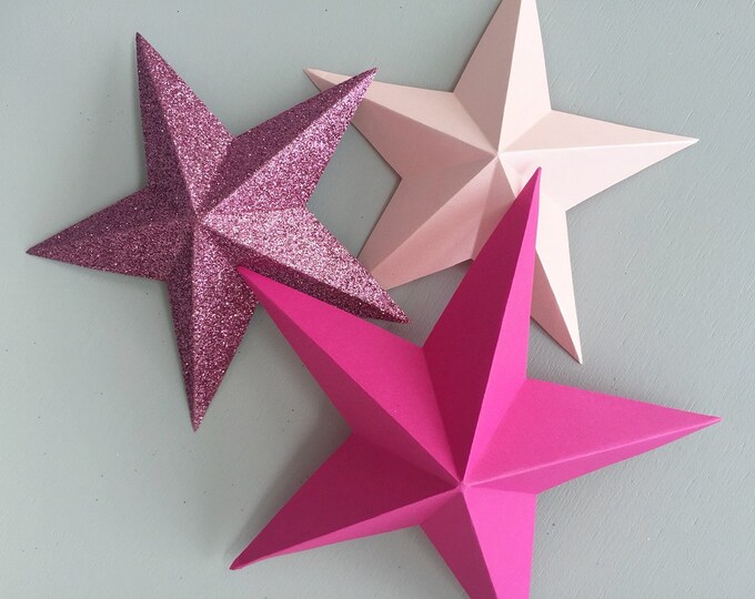 Paper Stars Pink Glitter Wall Hanging Twinkle Little Star | Etsy