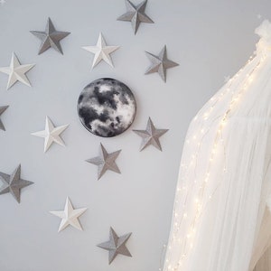 Full Moon Wall Decor, 3d Paper Silver Glitter Stars and Moon Wall ...