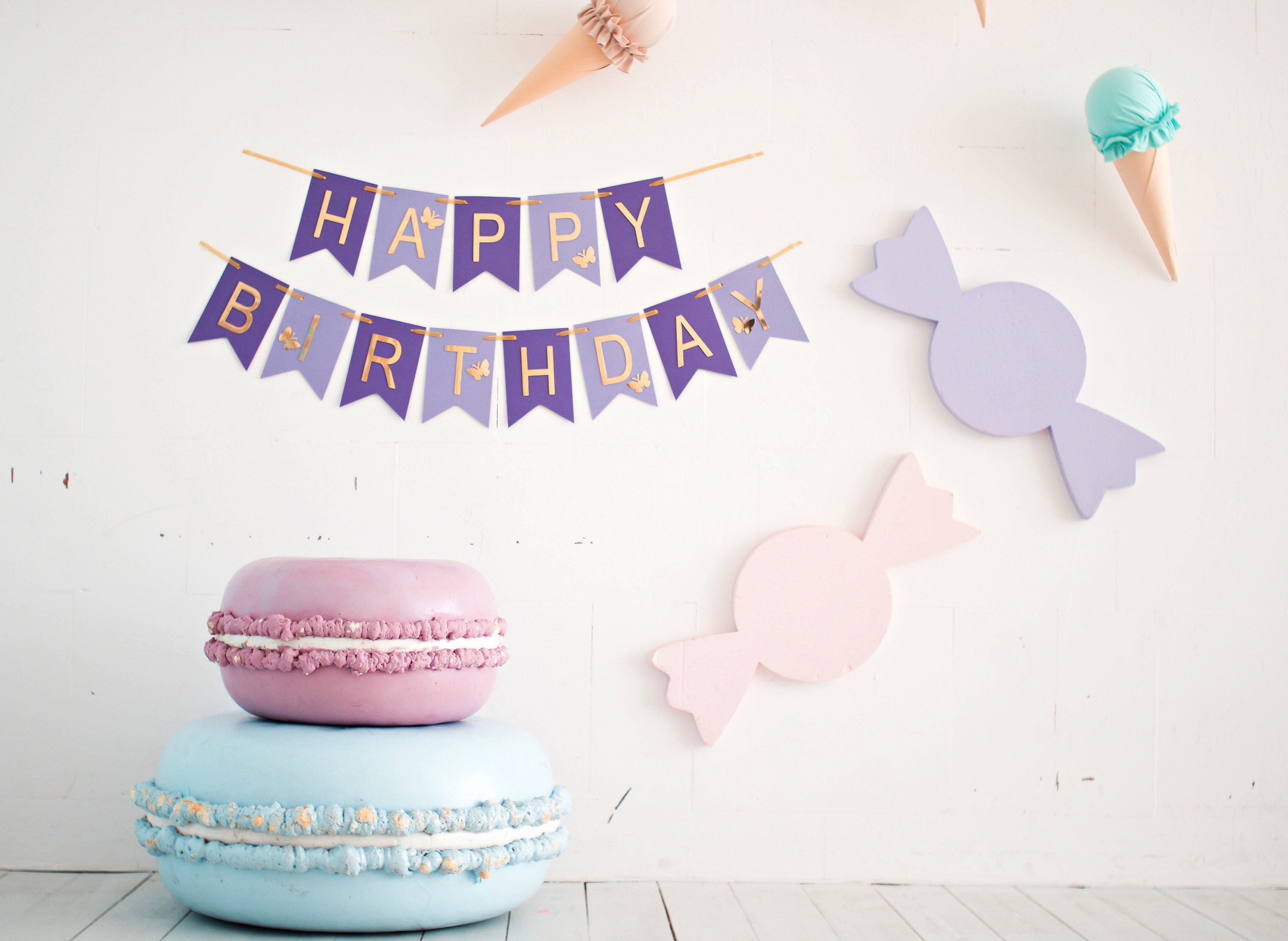 Purple Lavender Gold Birthday Banner Happy Birthday Banner - Etsy