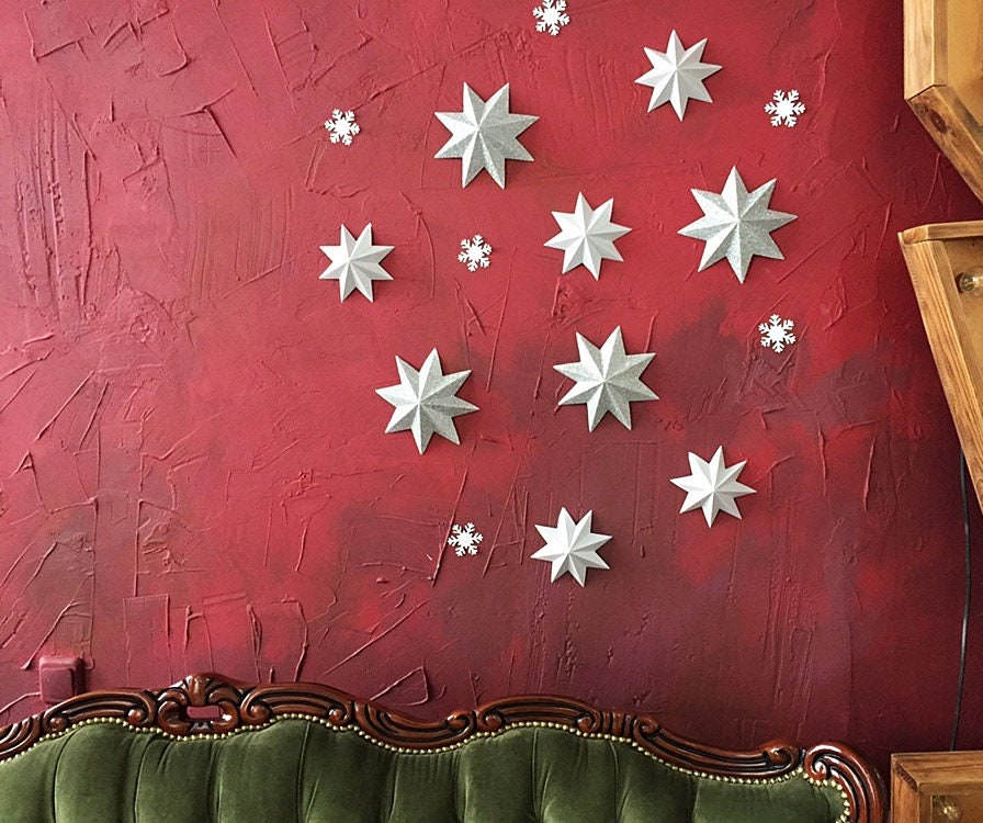 Christmas wall stars 3d paper Silver Glitter Stars Christmas | Etsy