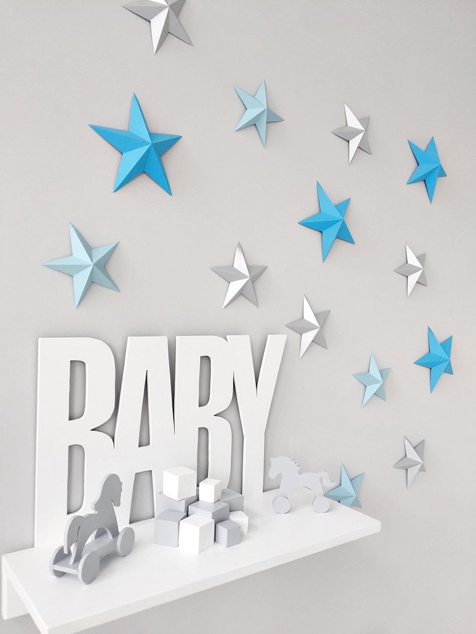 Twinkle Twinkle Little Star 3d Paper Stars Blue Silver | Etsy