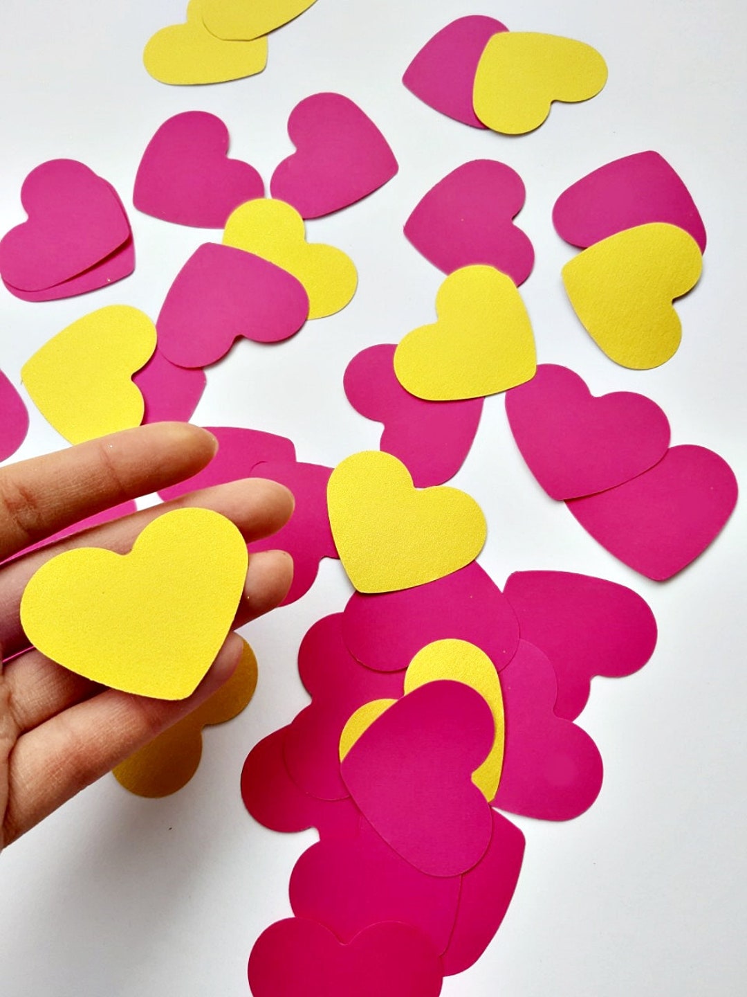 Hot Pink Gold Paper Heart Confetti, Valentines Day Heart Table Confetti ...