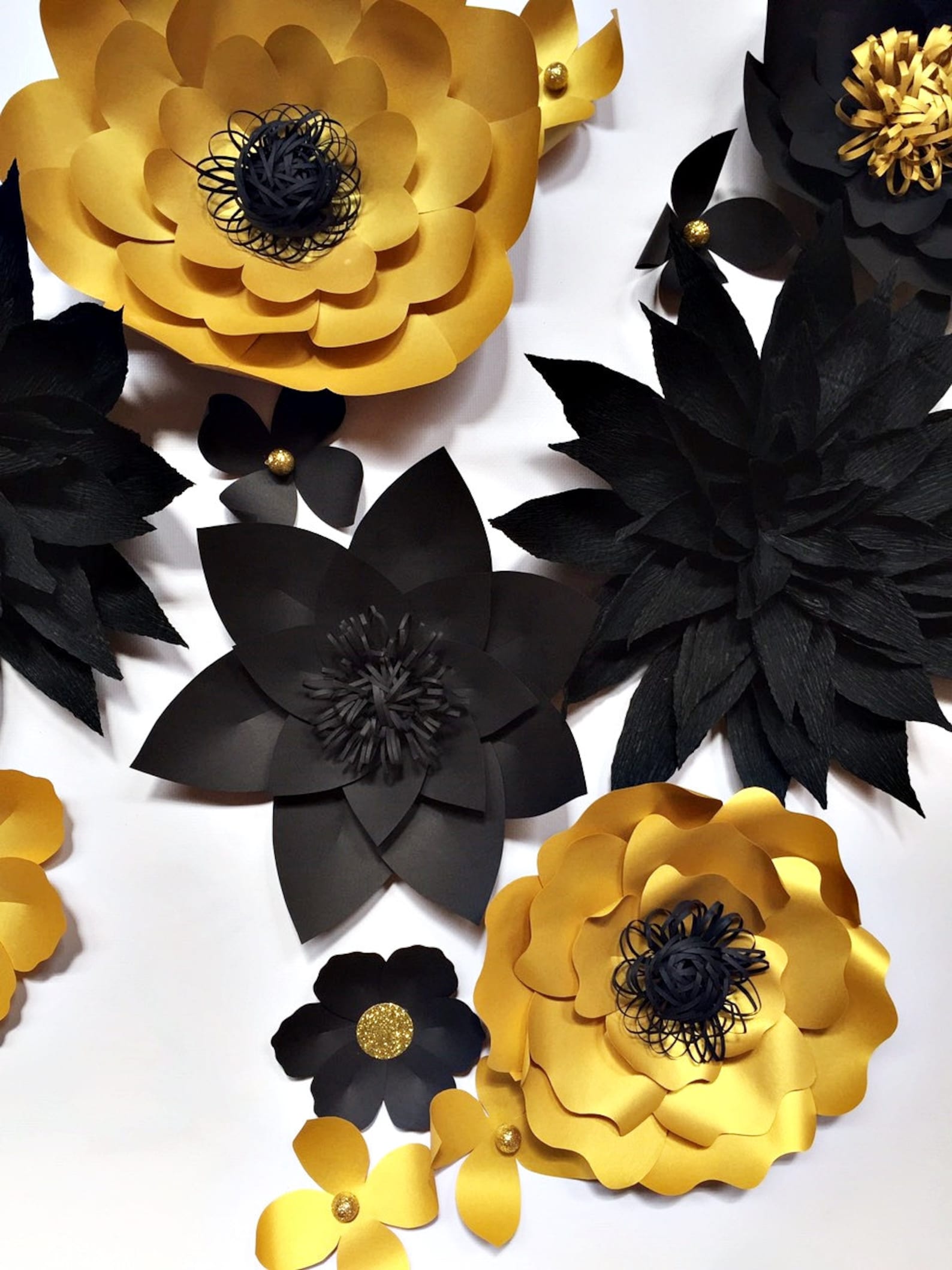 Gold Black large paper flowers set. Nursery wall decor floral | Etsy