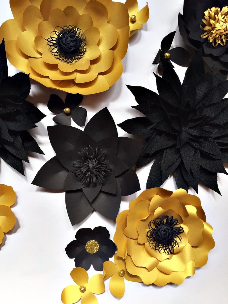 Gold Black large paper flowers set. Nursery wall decor floral | Etsy