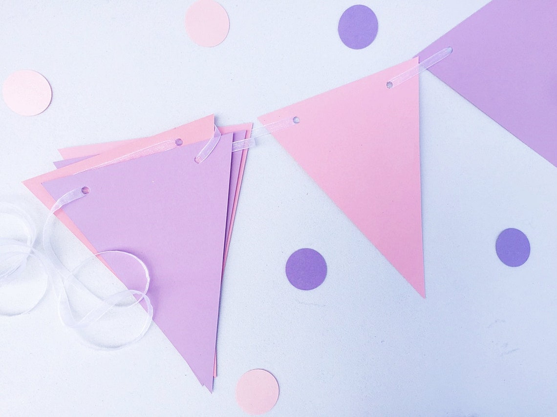 Paper pink lavender bunting Triangle Penant Party Banner | Etsy