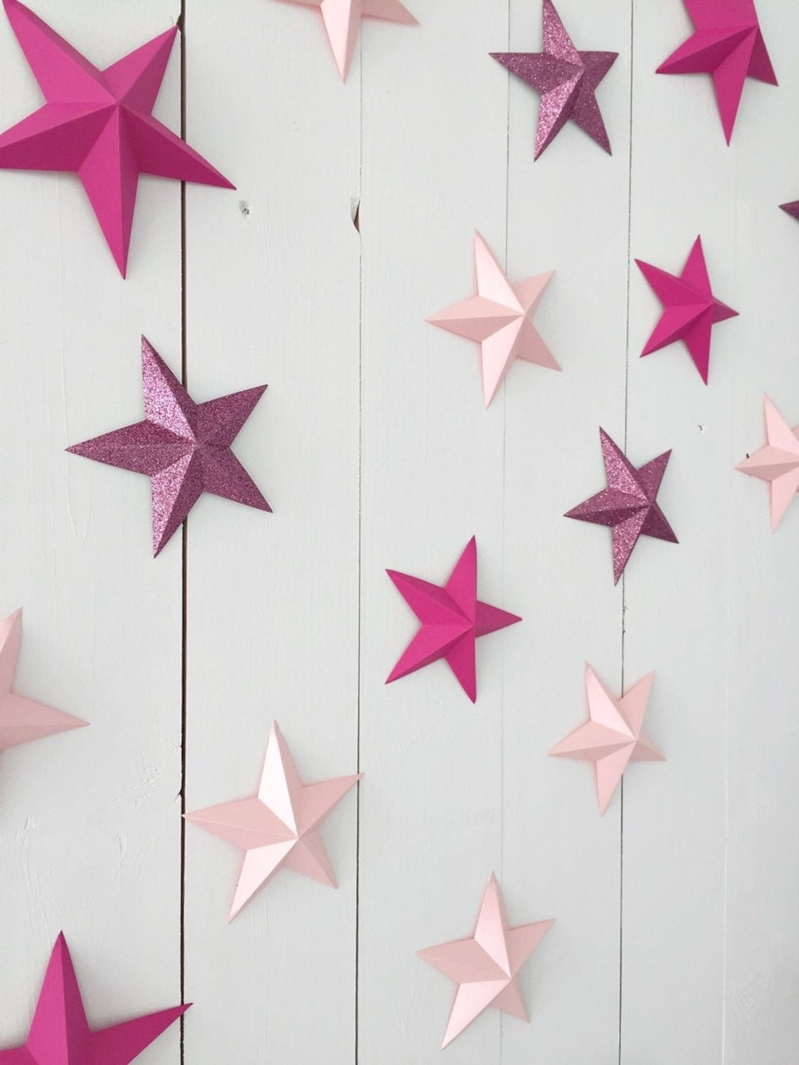 Paper Stars Pink Glitter Wall hanging Twinkle little star | Etsy