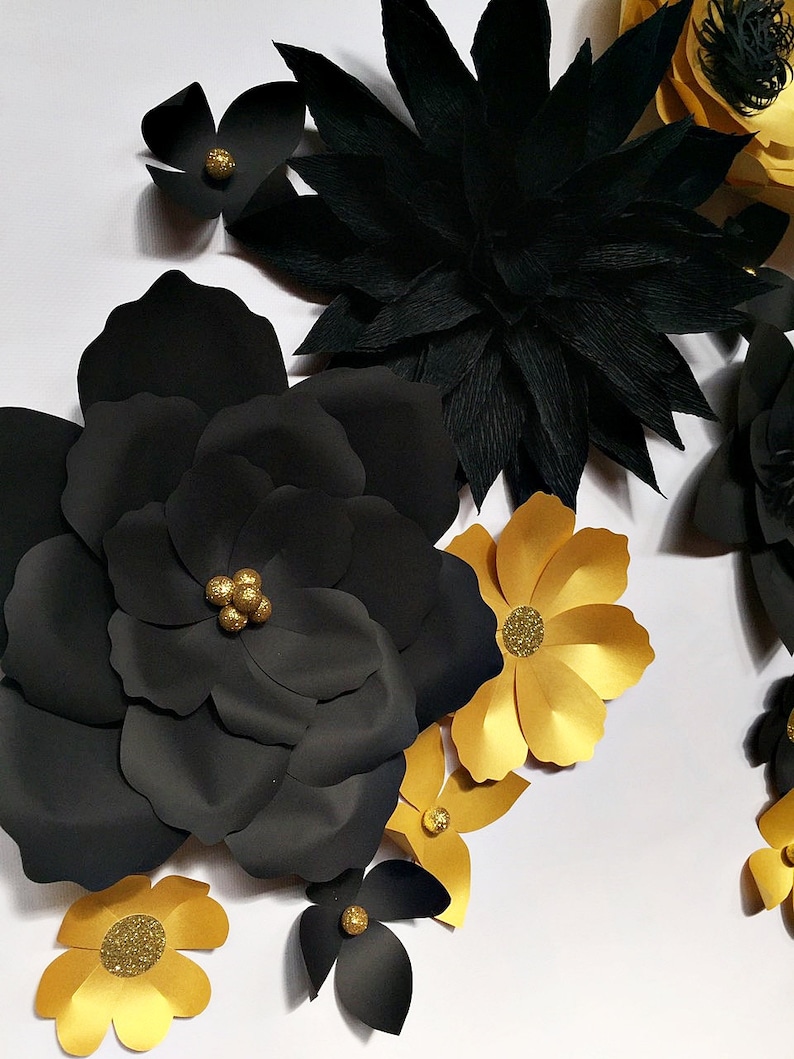 Gold Black large paper flowers set. Nursery wall decor floral | Etsy