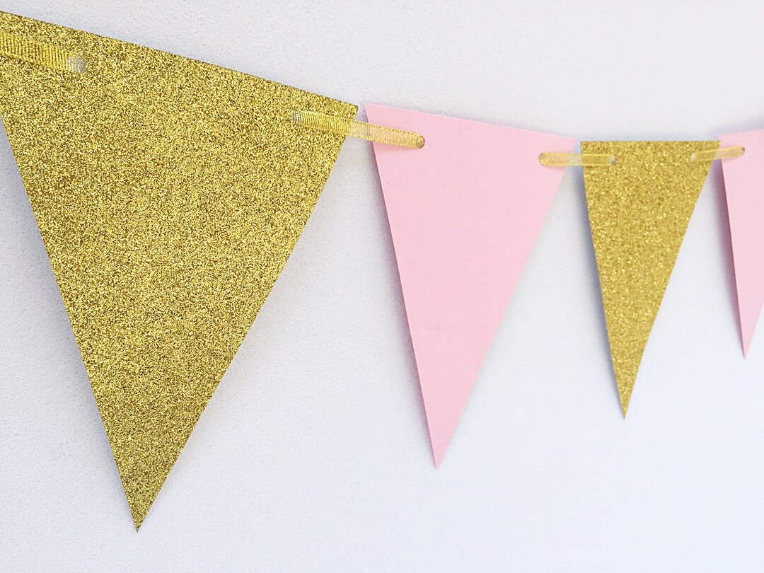 Paper Pink Gold Bunting , Triangle Penant Party Banner , Pink Gold Flag ...