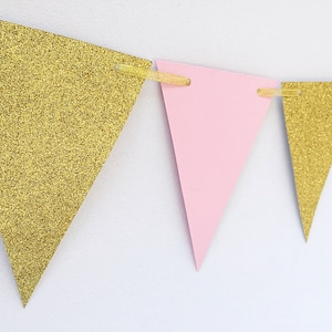 Paper Pink Gold Bunting , Triangle Penant Party Banner , Pink Gold Flag ...