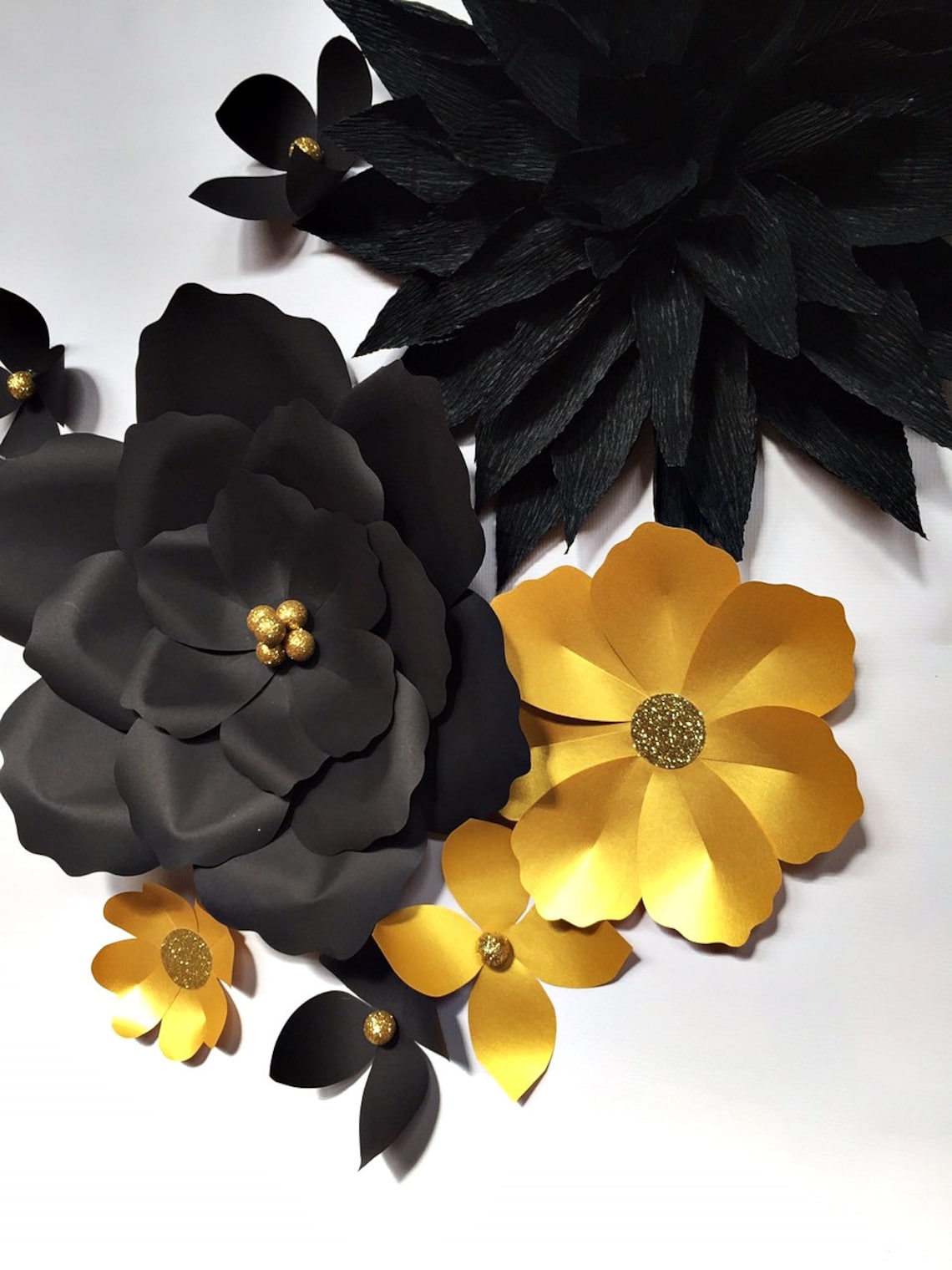 Gold Black large paper flowers set. Nursery wall decor floral | Etsy