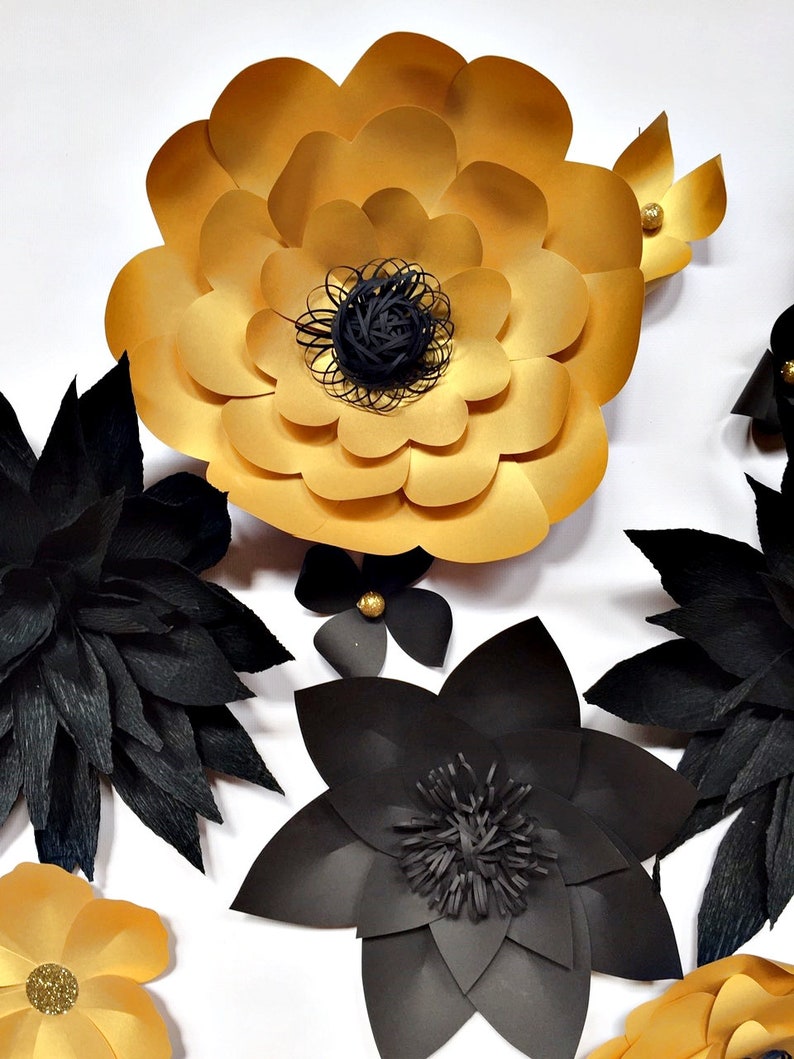 Gold Black large paper flowers set. Nursery wall decor floral | Etsy