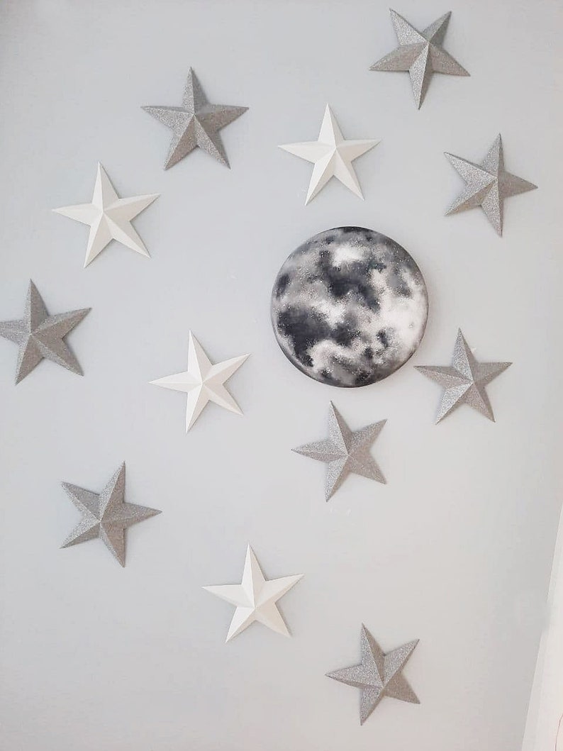 Full Moon Wall Decor 3d Paper Silver Glitter Stars and Moon | Etsy