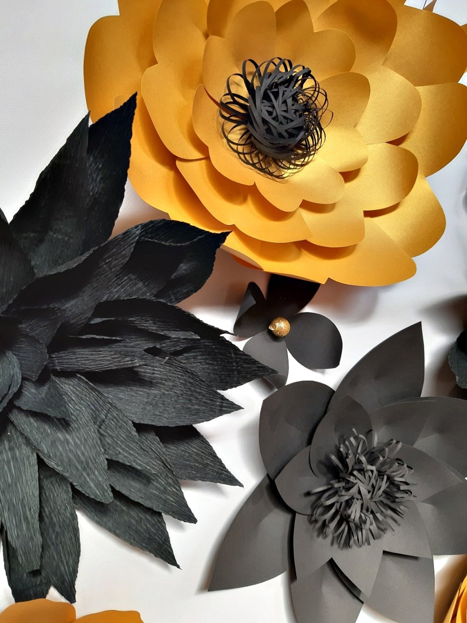Gold Black large paper flowers set. Nursery wall decor floral | Etsy