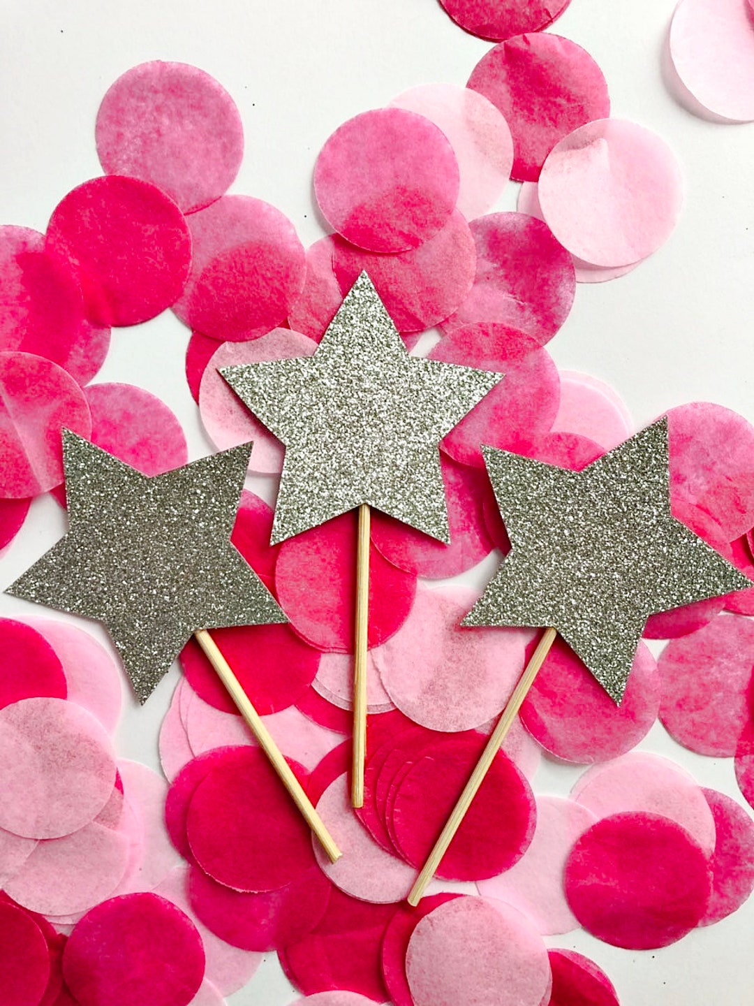 Silver Glitter Star Birthday Decoration, Cupcake Toppers, Birthday Girl ...