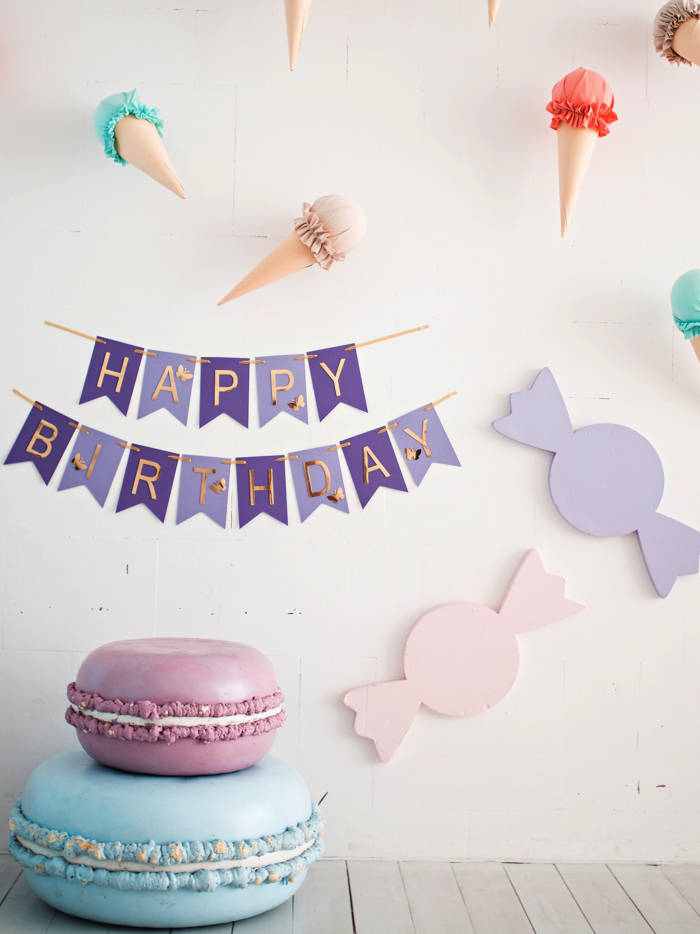 Purple Lavender Gold Birthday Banner Happy Birthday Banner - Etsy