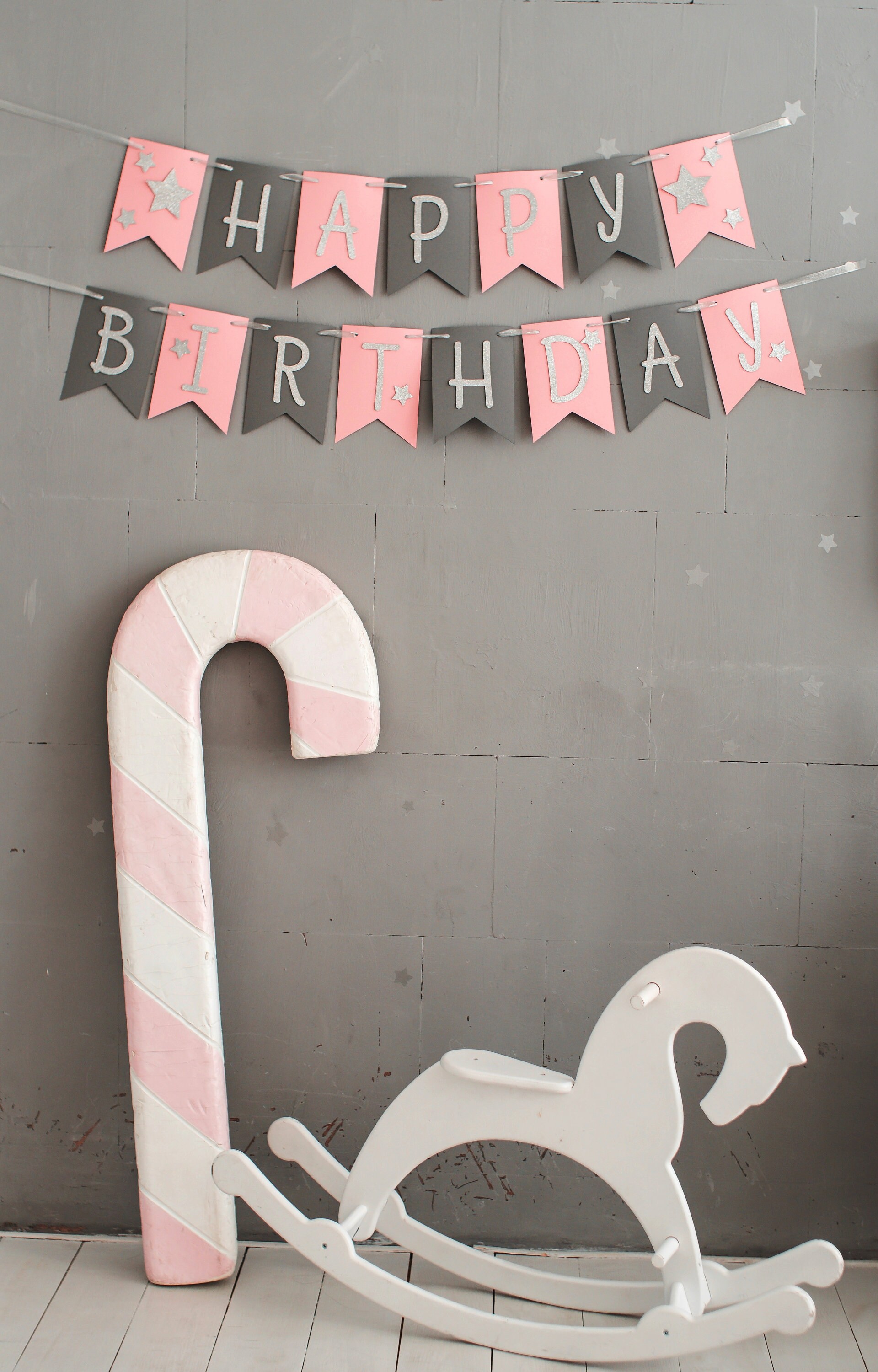 Pink Gray Birthday Banner Birthday Decoration Party Decor | Etsy