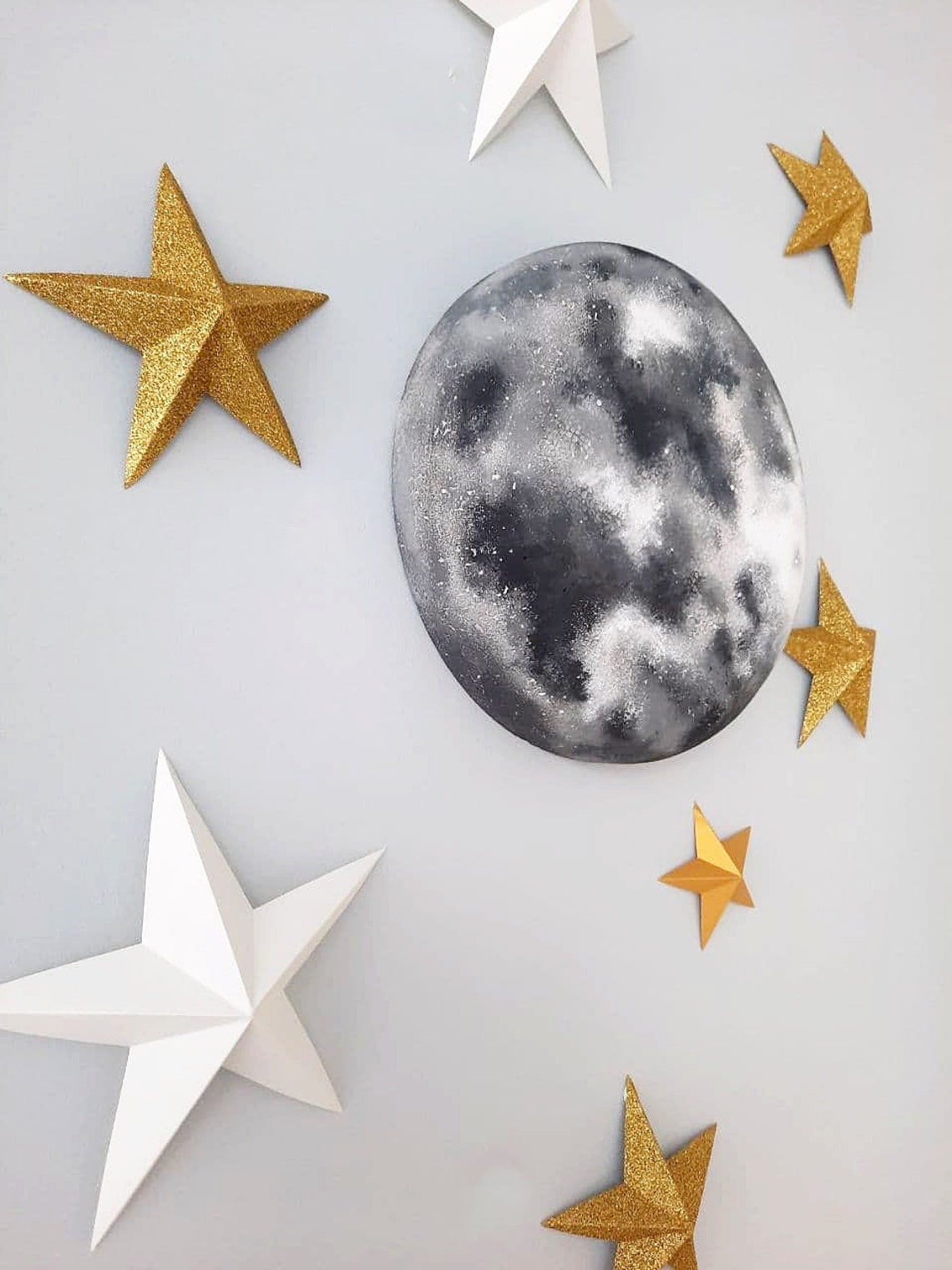 Full Moon Wall Decor Art 3d Paper Gold Glitter and White - Etsy