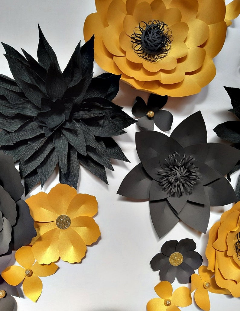 Gold Black large paper flowers set. Nursery wall decor floral | Etsy
