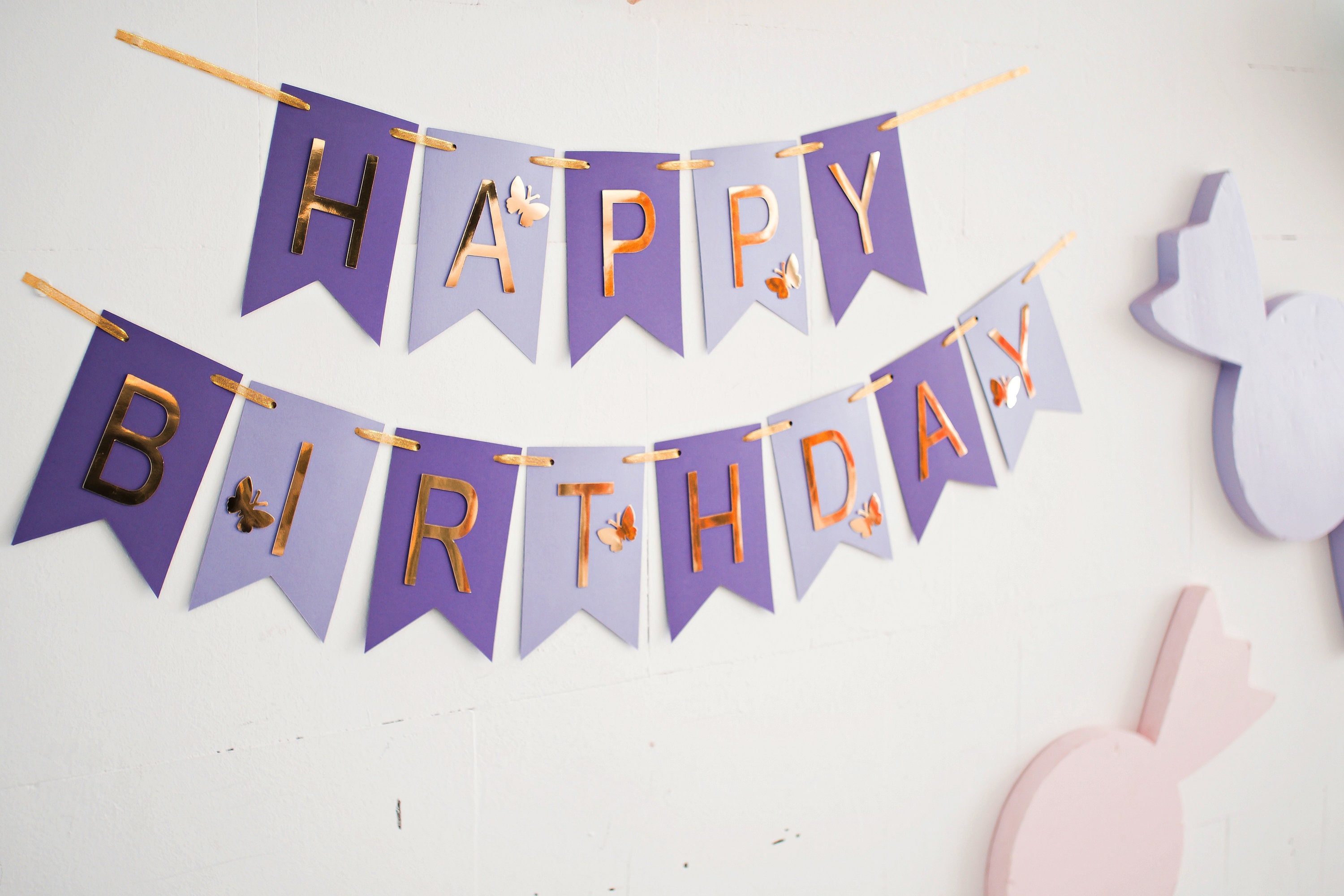 Purple Lavender Gold Birthday Banner Happy Birthday Banner - Etsy