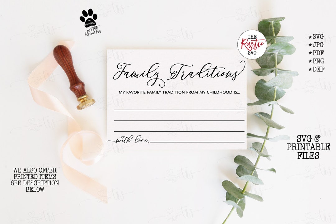 Family Traditions Cards, Printable Family Traditions Cards, Baby Shower ...