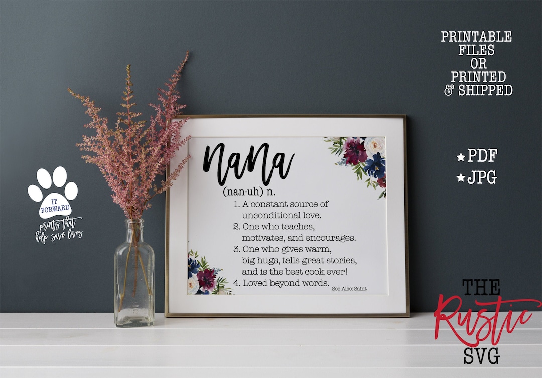 Printable Nana Definition Sign, Nana Definition Sign, Floral Nana Sign ...