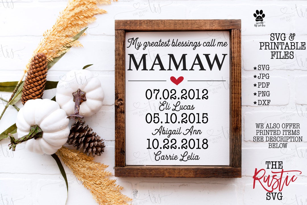 My Greatest Blessings Call Me Mamaw Mamaw Sign With Names Mamaw Svg
