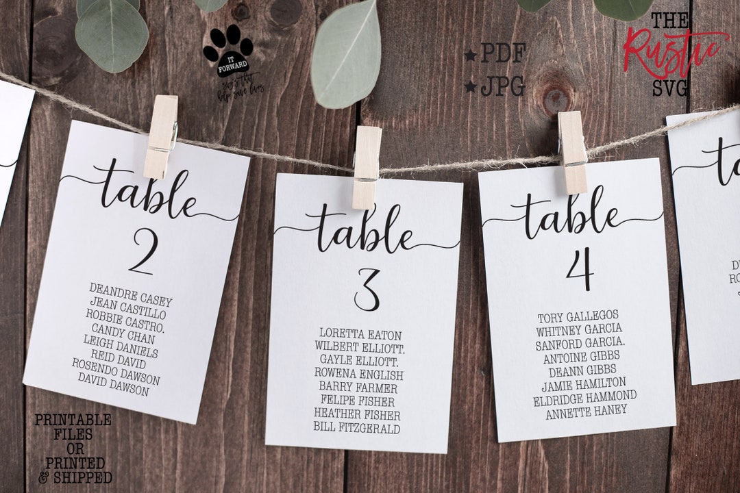Seating Chart Cards Printable Seating Chart Cards Seating - Etsy