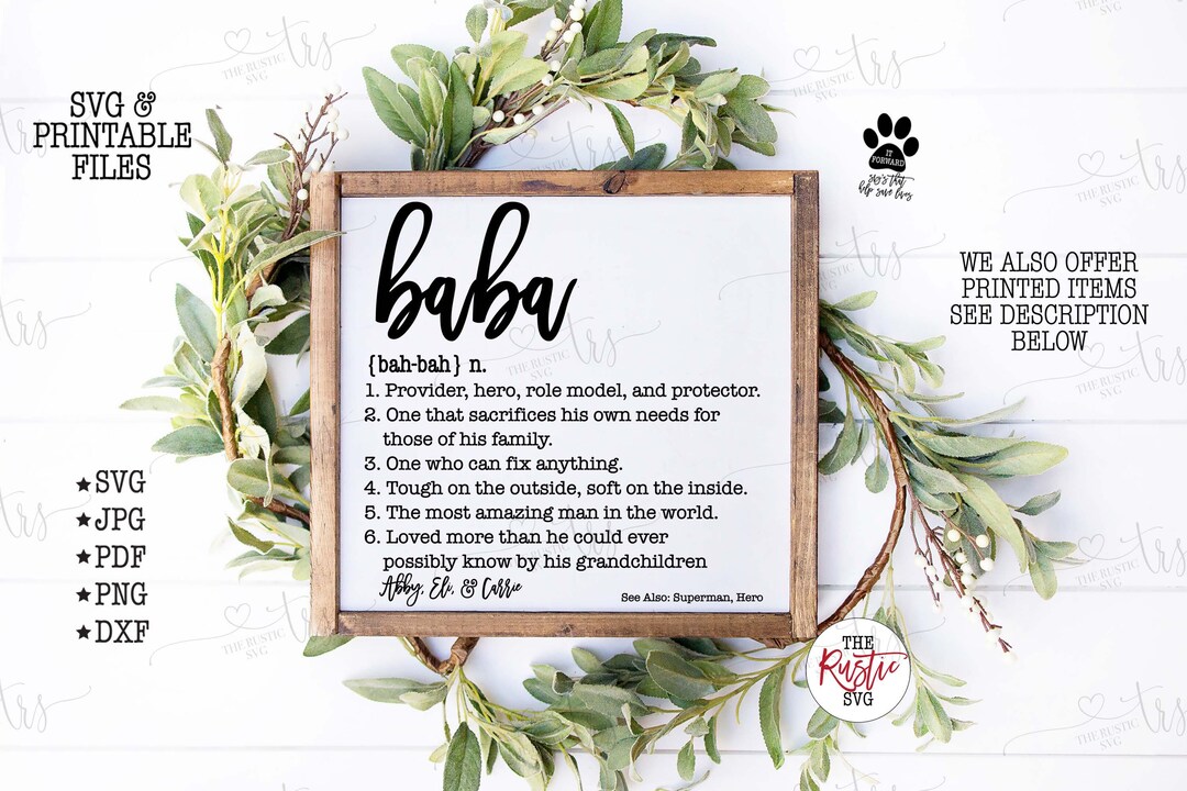 Father's Day Gift, Baba Definition, Grandpa Svg, Baba Wood Sign, Kids ...