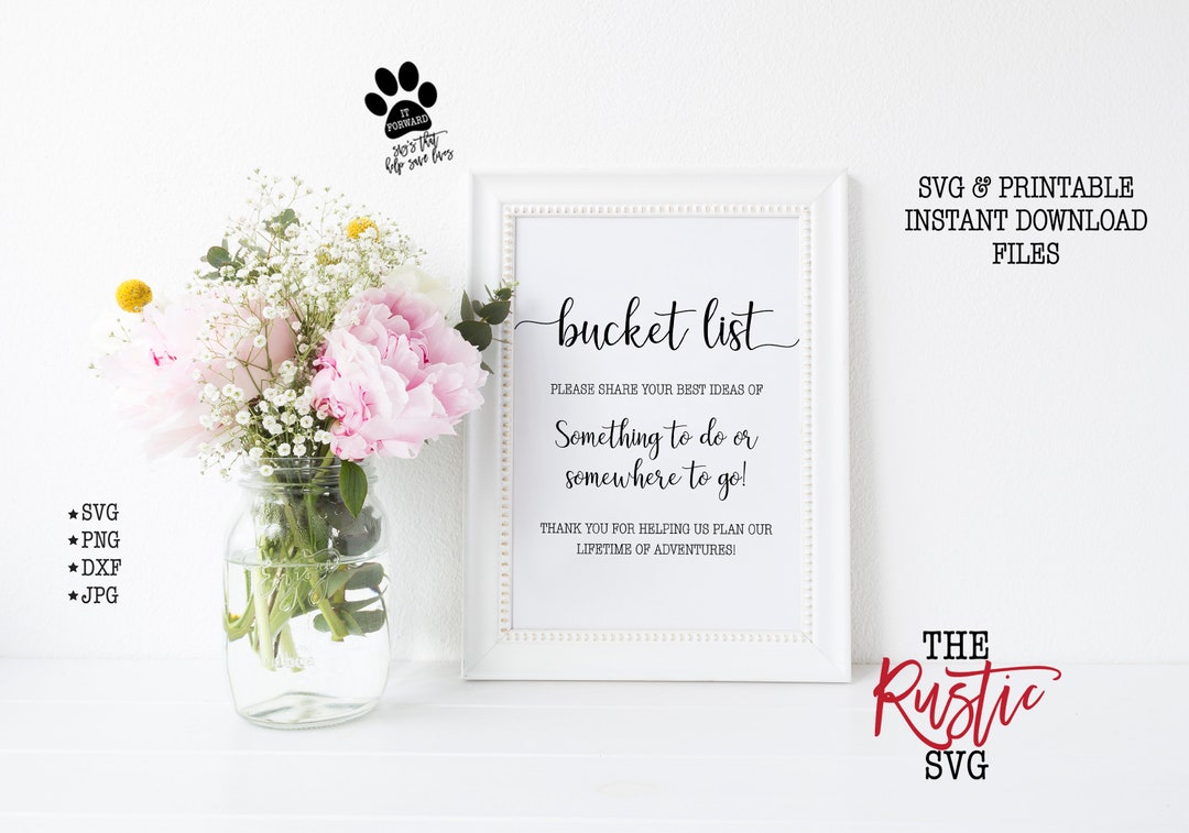 Bucket List Sign, Bucket List Svg, Printable Bucket List Sign, Bridal ...